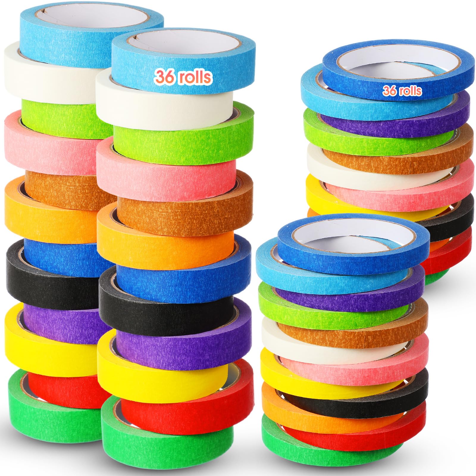 Yeaqee 72 Rolls Colored Masking Tape Includes 2376 Feet x 1 Inch and ...