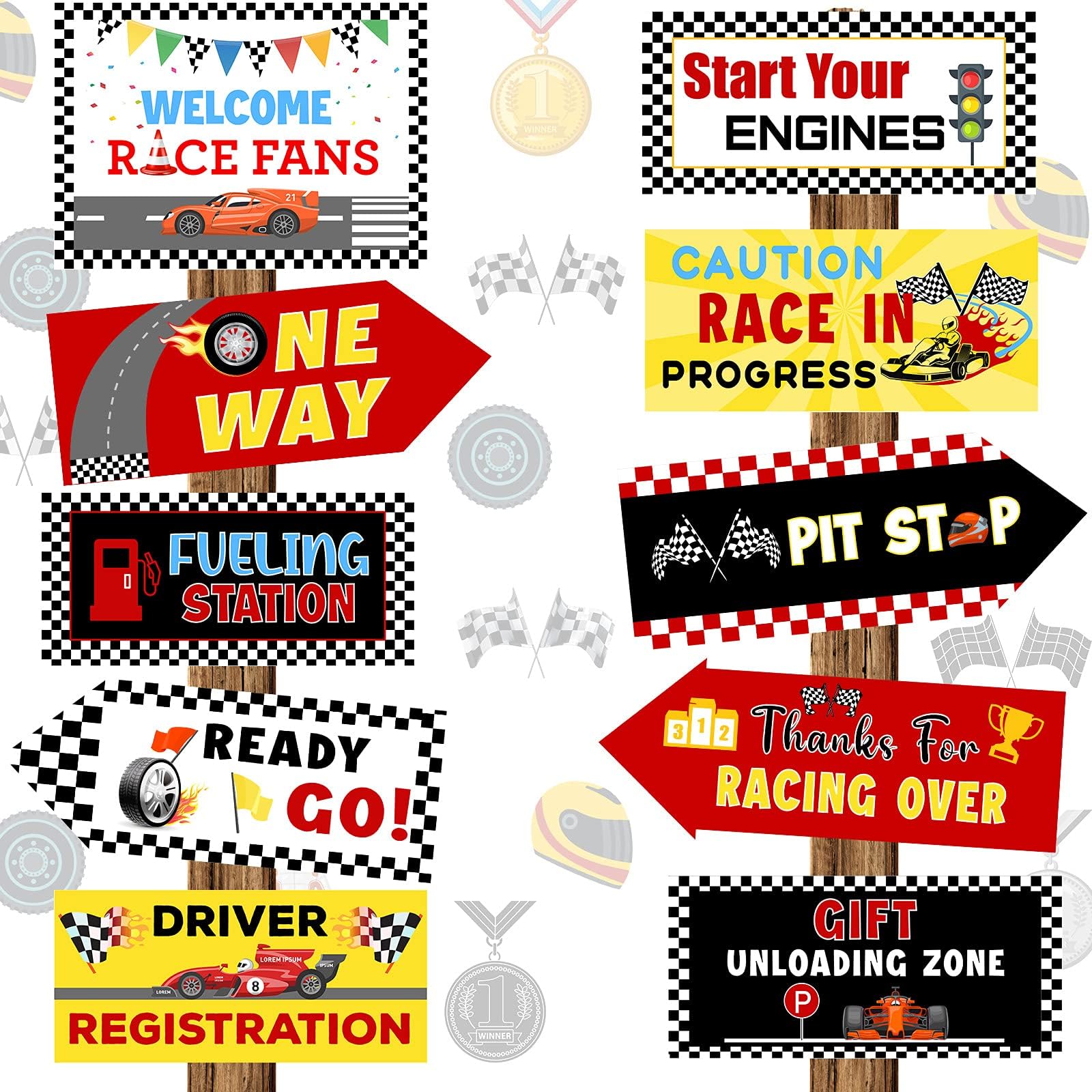 Amazon.com : Racing Car Party Signs,10pcs Race Car Birthday Party ...