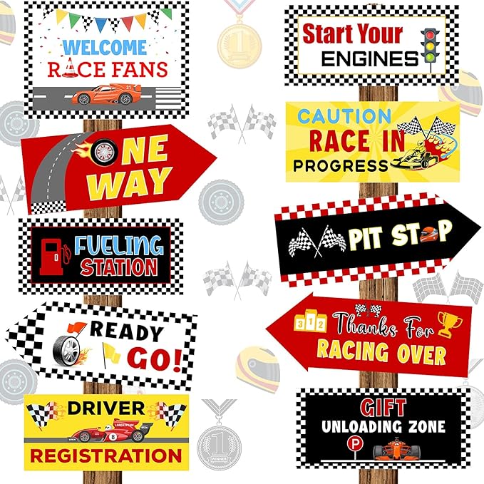 Amazon.com : Tenare 20 Pieces Race Car Party Sign Race Car Party Themed ...