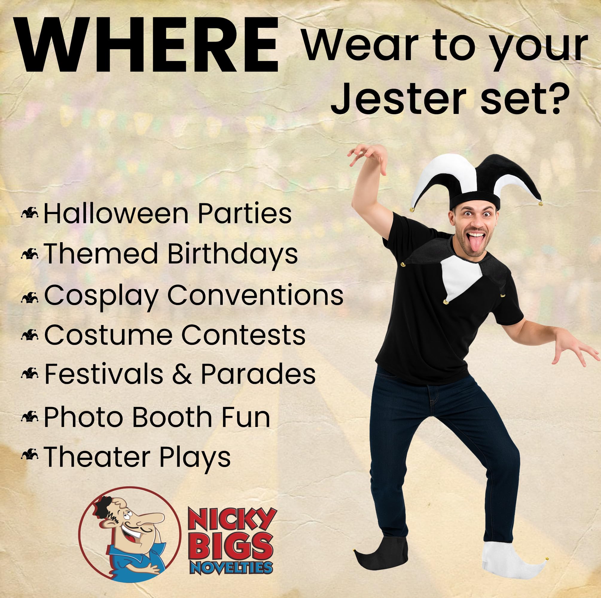 Snapklik.com : Nicky Bigs Novelties Adult Colorful Clown Court Jester ...