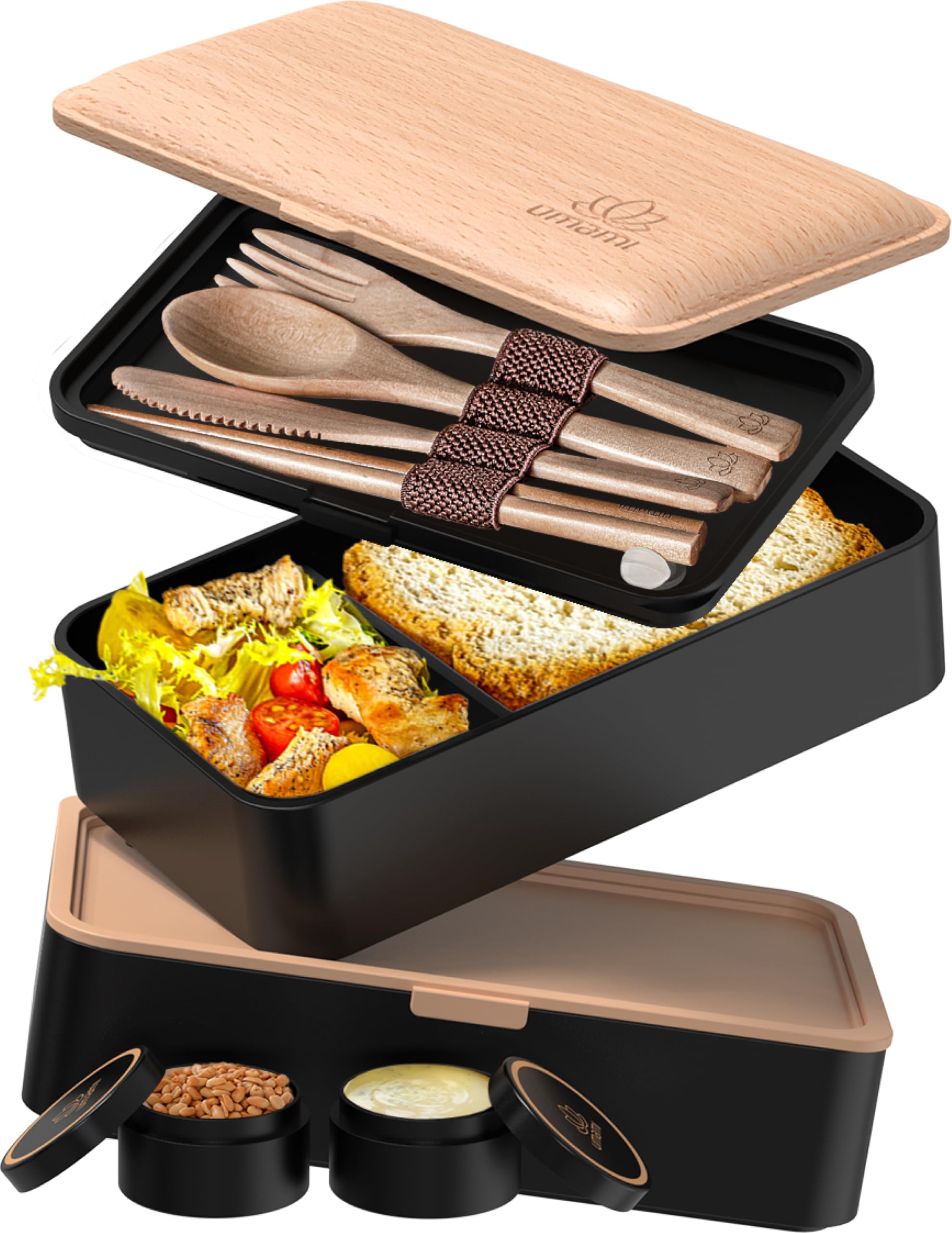 Amazon.com: Umami Bento Box Adult All-In-1 w/4 Utensils, 2 Sauce Jars 2 ...