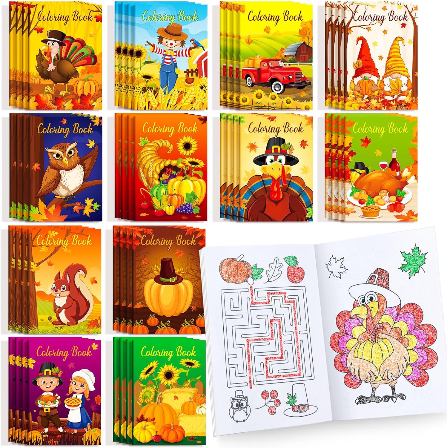 Amazon.com: BenLouis 24 Pcs Fall Mini Coloring Books Fall Harvest Party ...