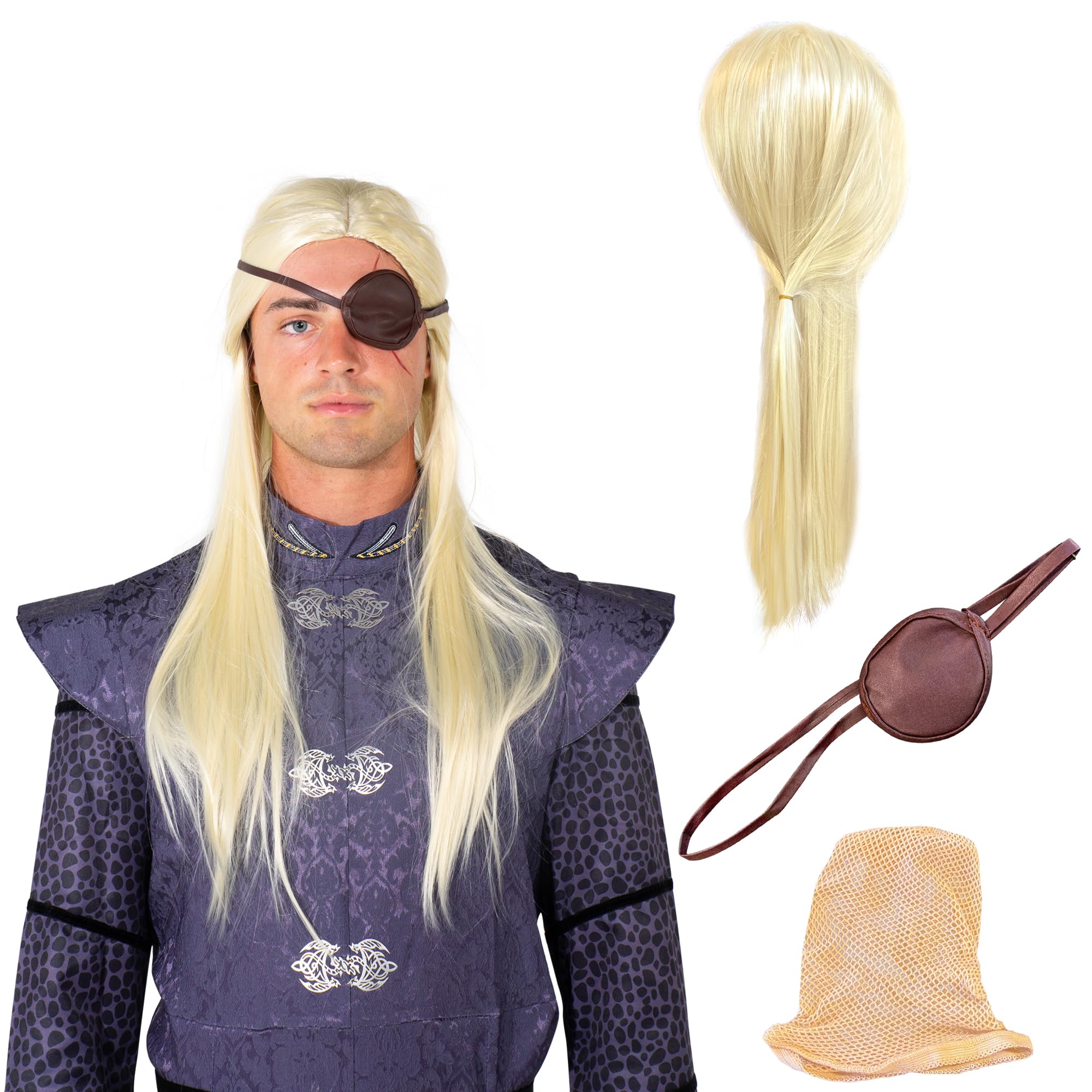 Amazon.com: Dragon Rider Costume Set – Pre-Styled Long Blond Wig, Brown ...