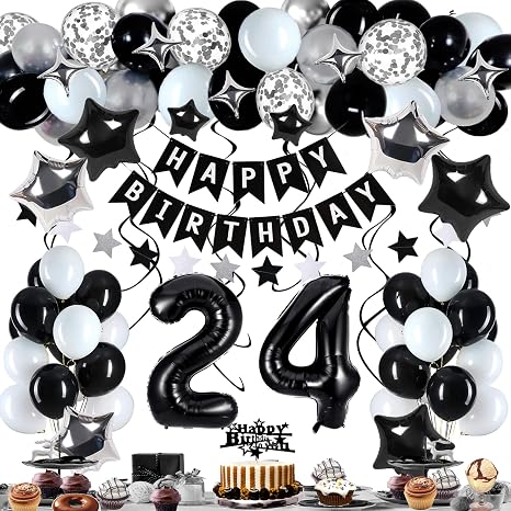Amazon.com: Miidenks 24th Birthday Decorations for Men Women, Black ...