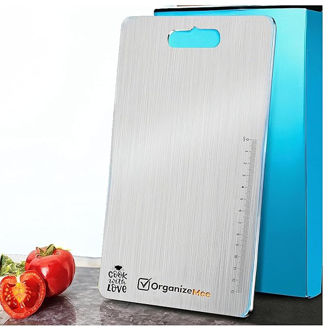 Buy OrganizeMee Stainless Steel Chopping Board for Kitchen Heavy-Duty ...