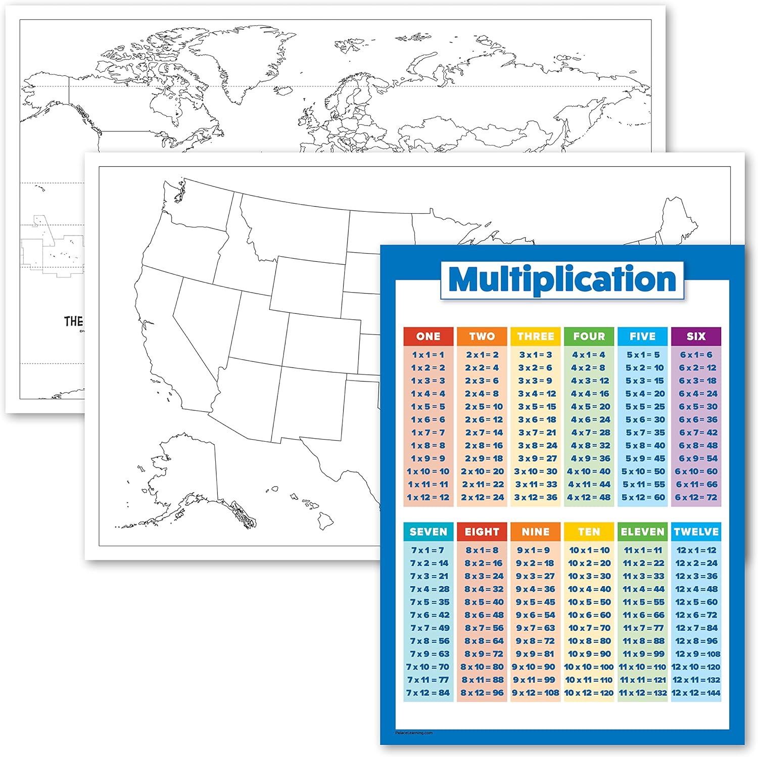 Amazon.com: Palace Learning 3 Pack - USA & World Map Blank Outline ...