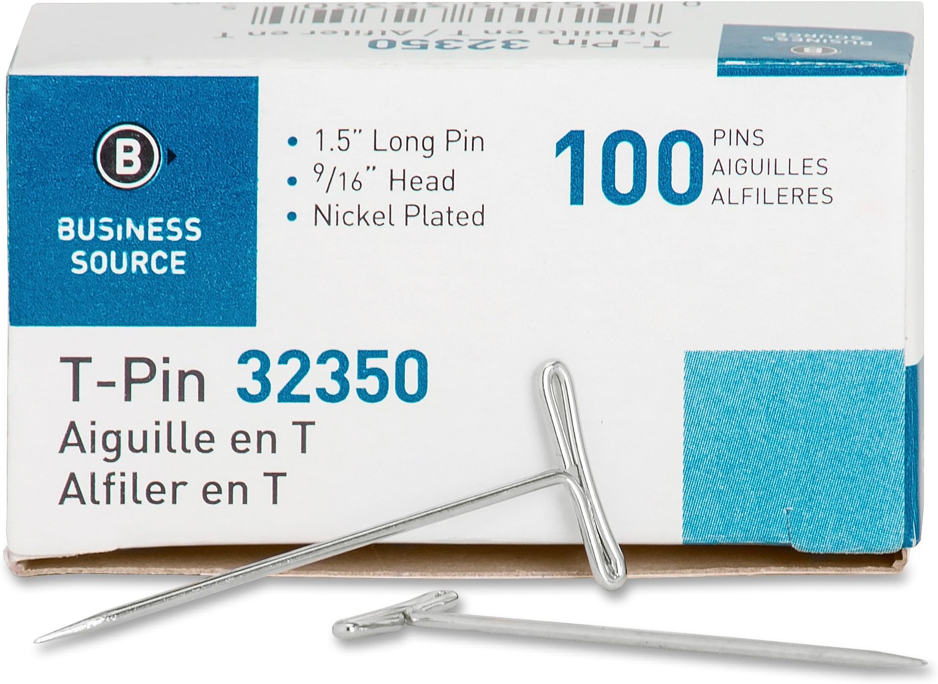 Amazon.com : Business Source 32350-T-Pins, 1-1/2-Inch, Silver, 100/Box ...