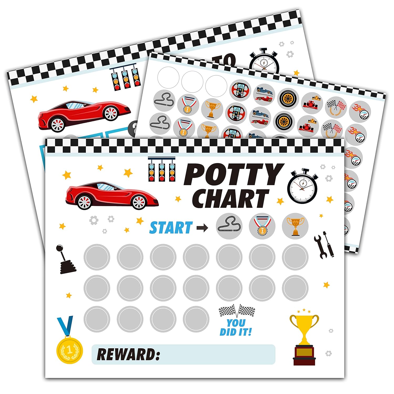 Amazon.com: Racing Car Potty Training Reward Chart with Stickers, Speed ...