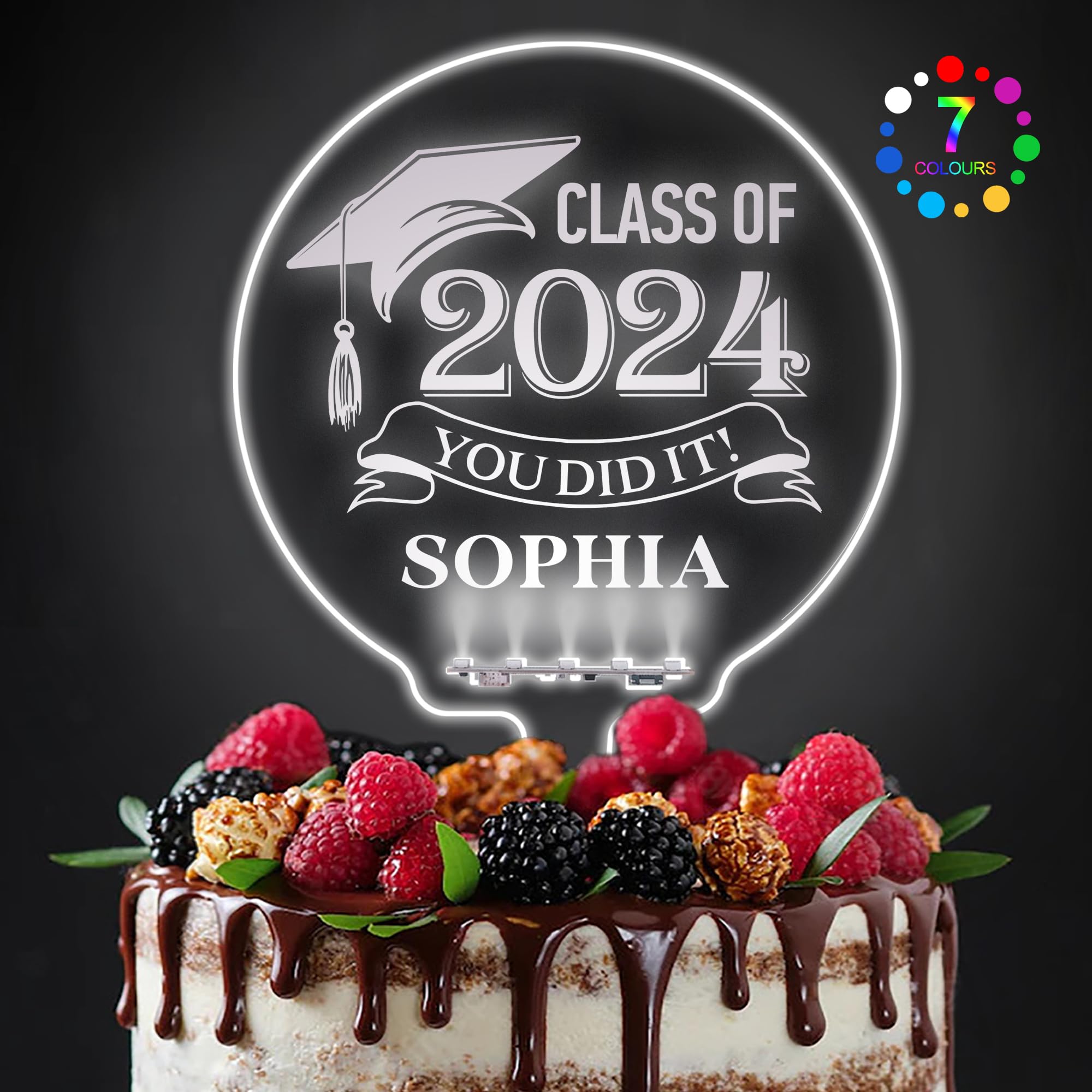 Amazon.com: LED Personalized Graduation Cake Topper Gifts 7 Colour ...