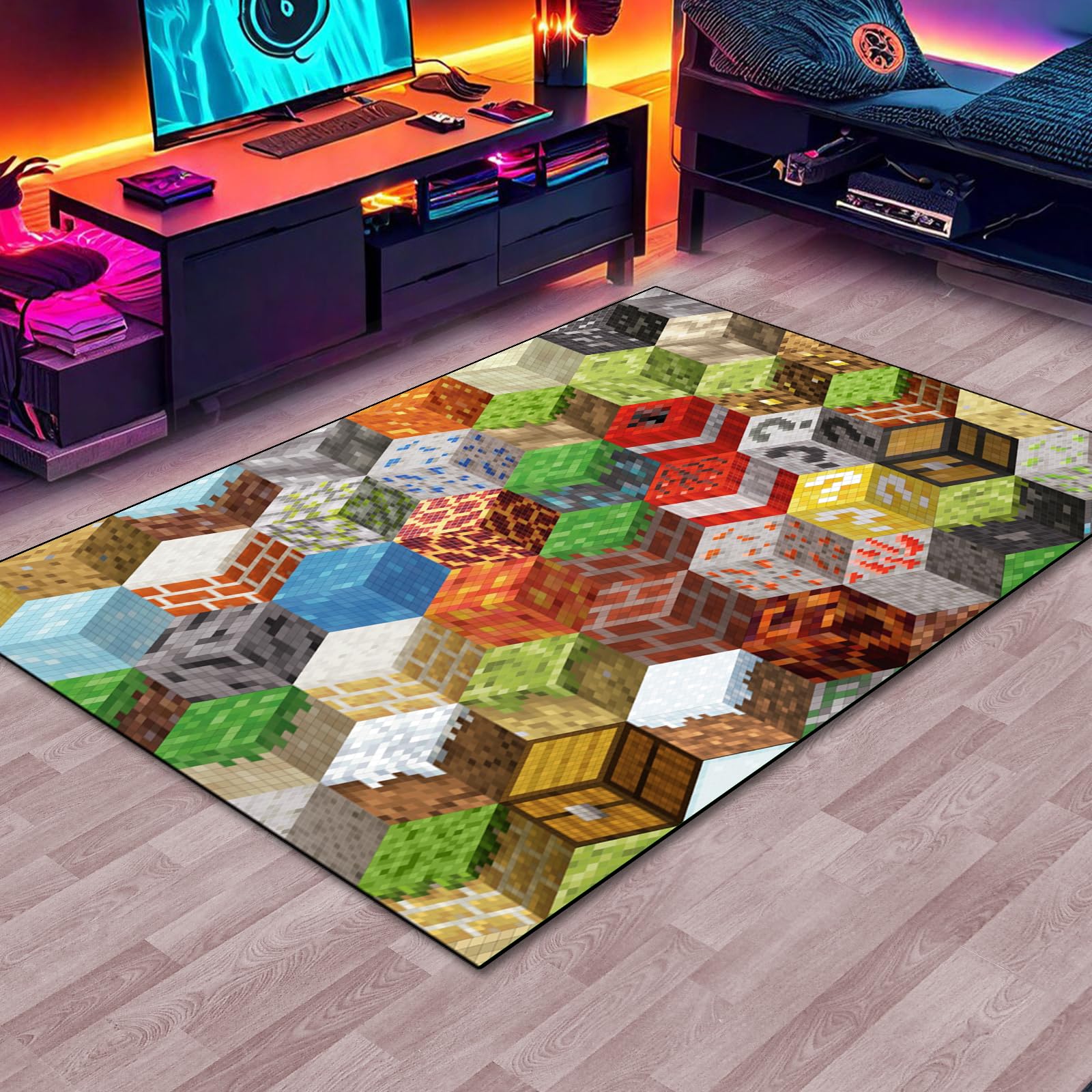 Amazon.com: Block Game Rug Teen Boys Carpet with Pixel Game Element ...