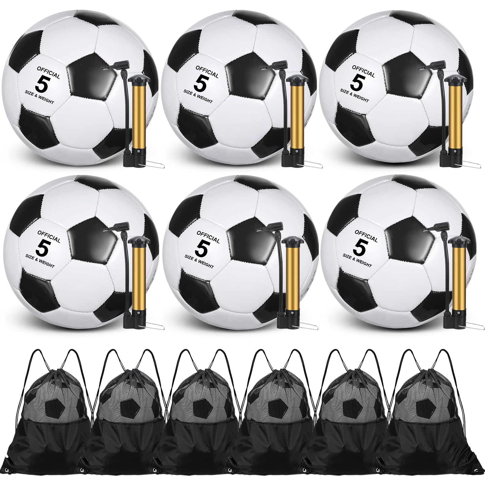 Ceenna 6 Pcs Spring Sports Soccer Ball Bulk with Pump Bag Official Size ...