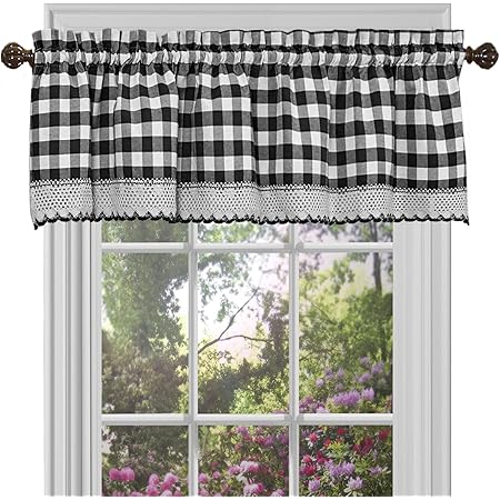 Amazon.com: 2 Pack Buffalo Check Plaid Window Valances White and Black ...