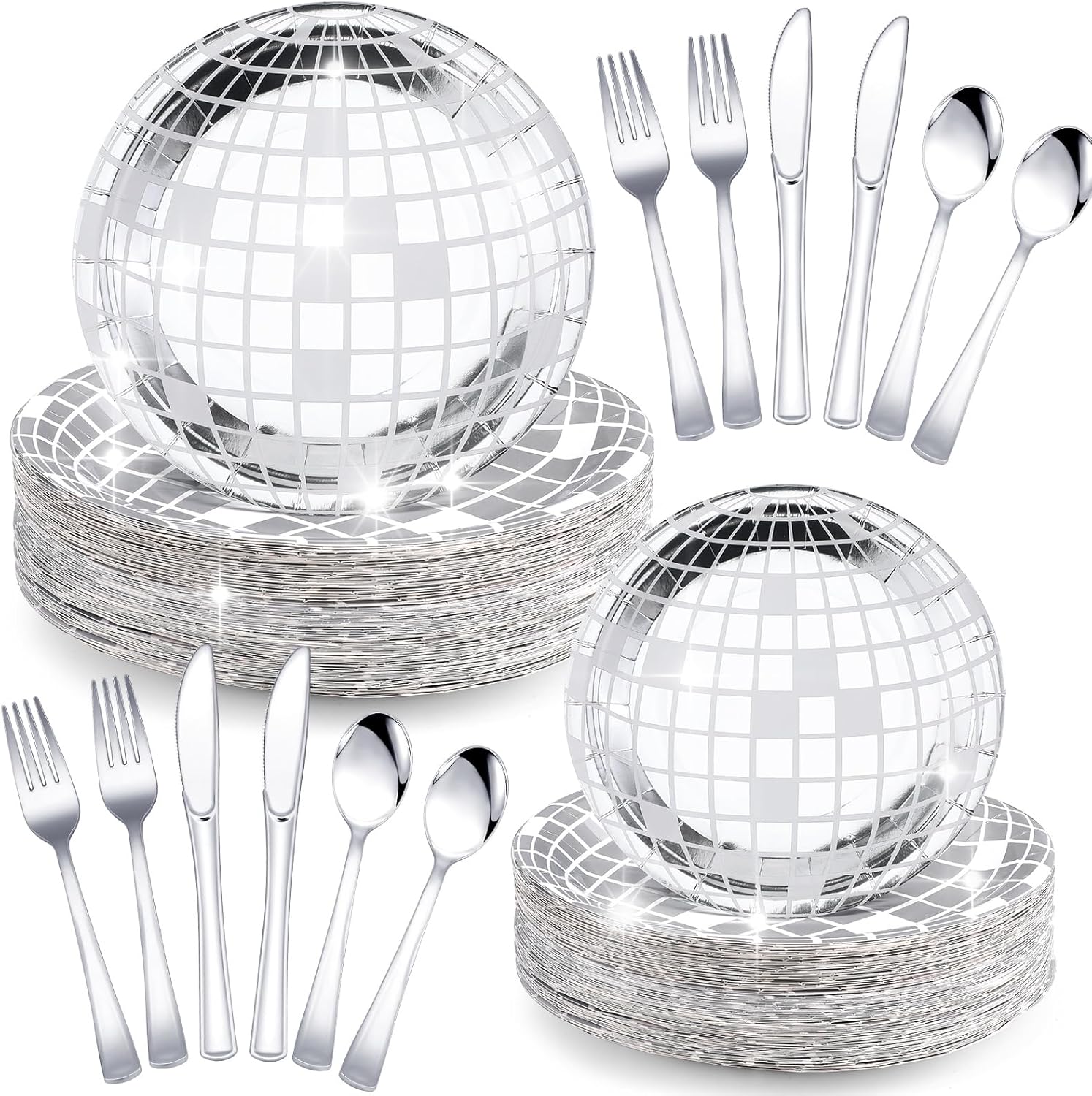 Mifoci 300 Pcs Disco Party Decorations Disco Paper Plates 7", 9" Silver ...