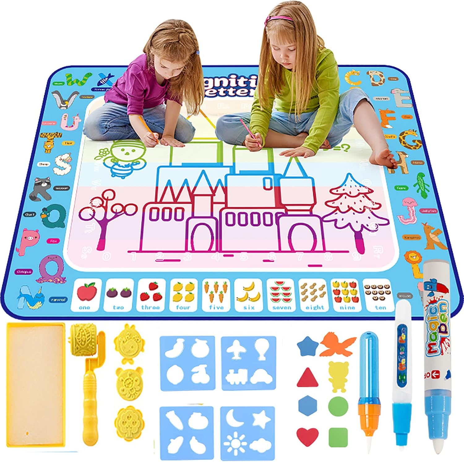 Water Drawing Mat 70*100cm – Water Doodle Mat with 3 Pens，3 Stamps , 1 ...