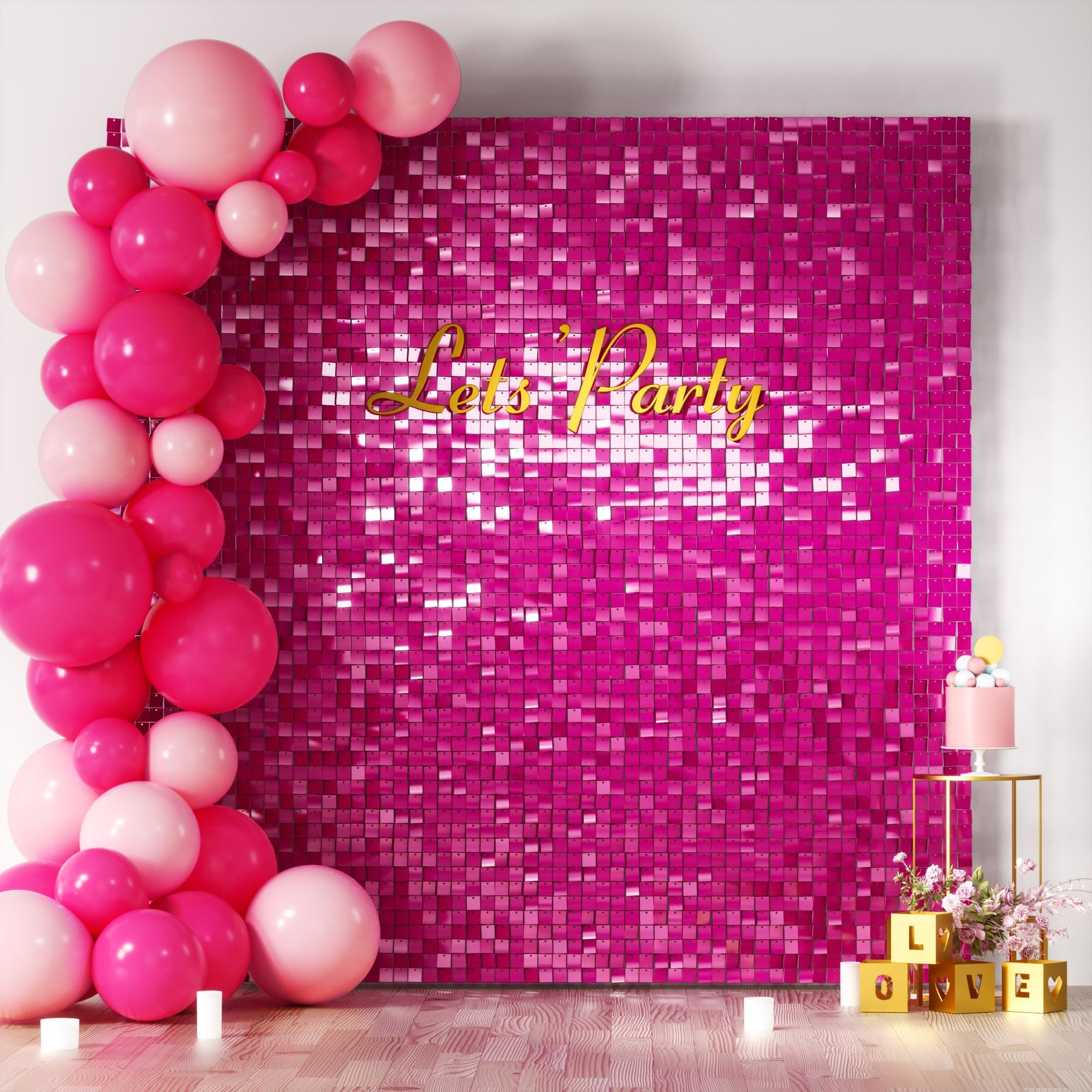 Amazon.com : COKAOBE Hot Pink Shimmer Wall Backdrop, 30PCS Square ...