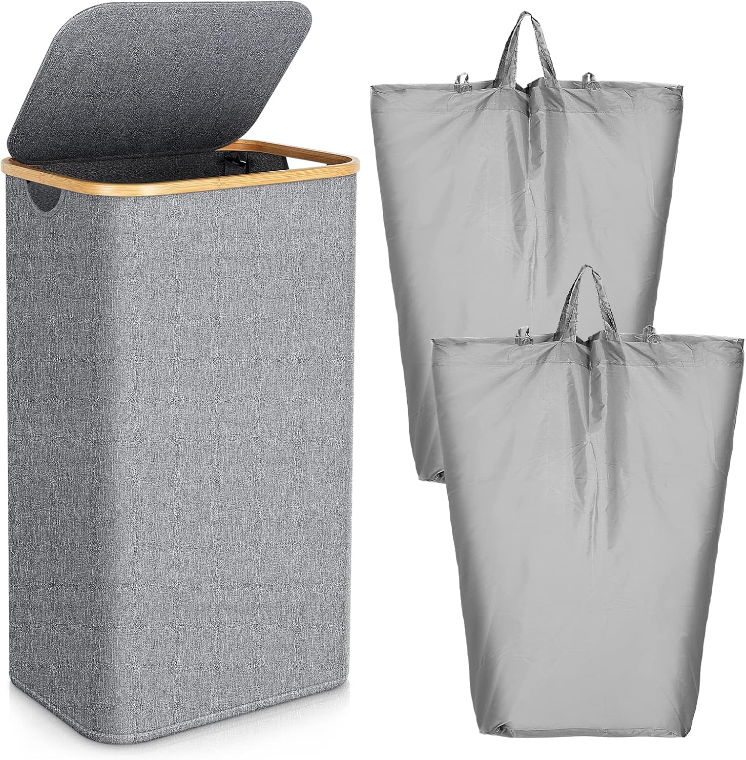 Amazon.com: Jhua 110L Laundry Basket with Lid and 2 Removable Liners ...