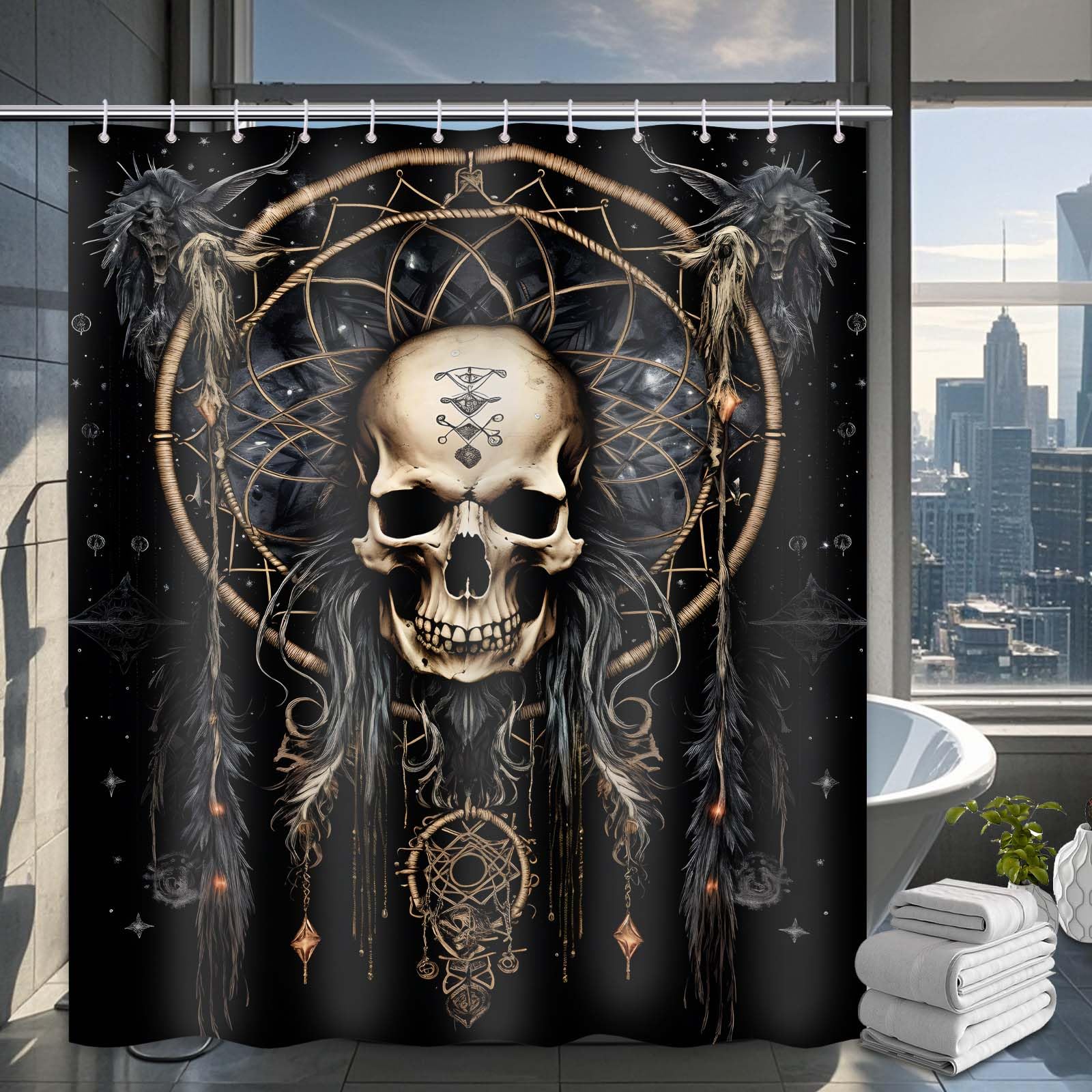Amazon.com: Yieldeer Skull Shower Curtain Gothic Bathroom Decor Black ...