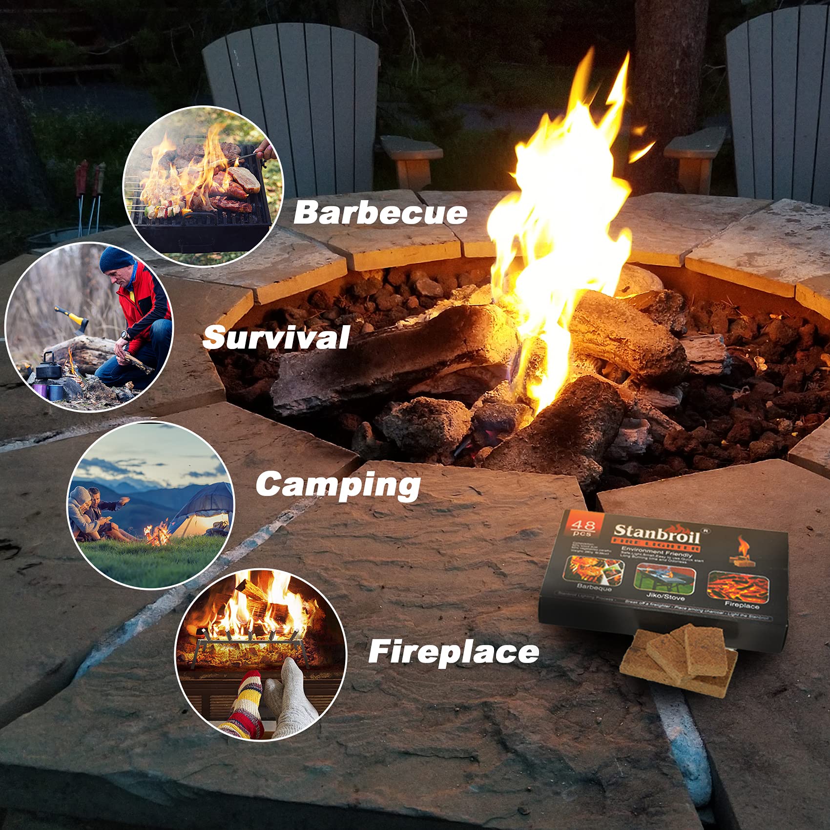 Snapklik.com : 48 Pcs Fire Starters, Natural Charcoal Square Fire ...