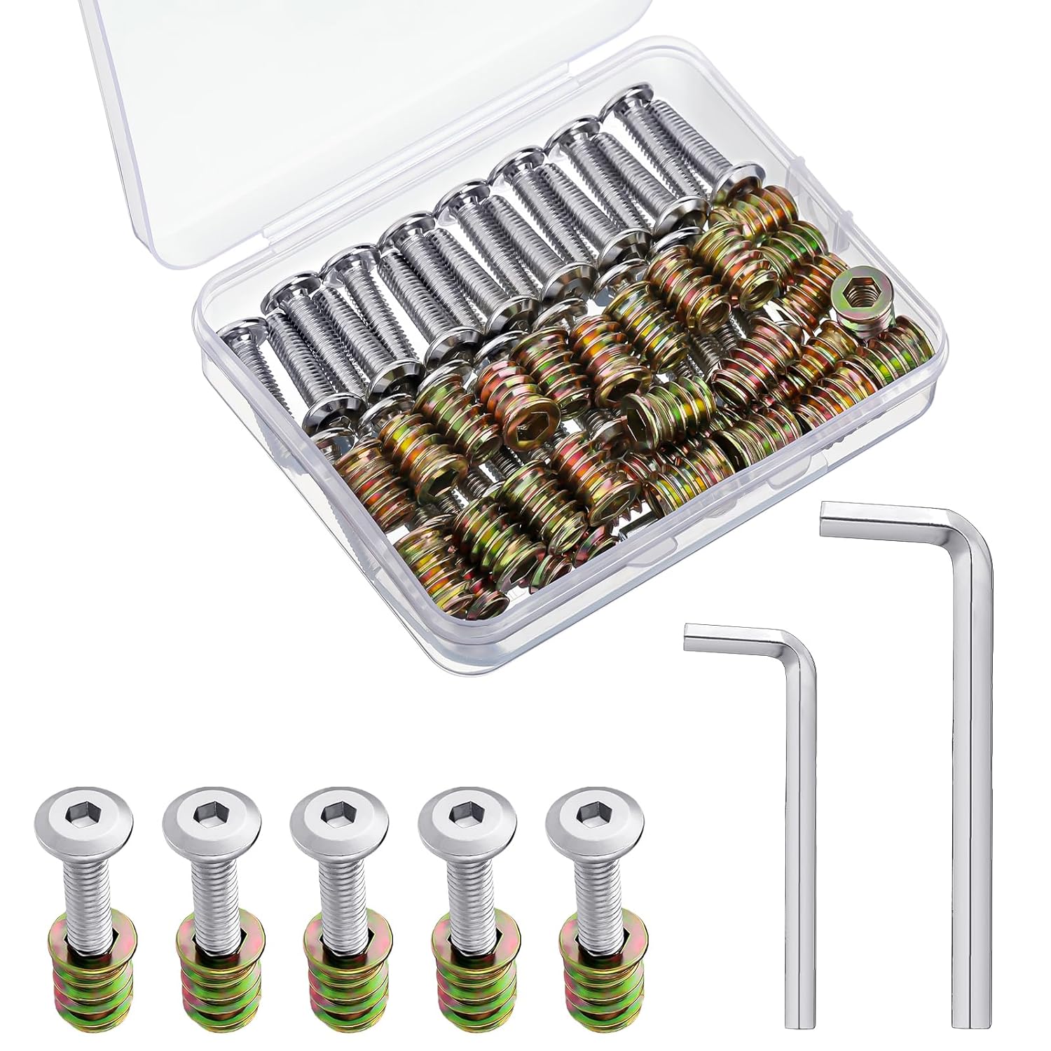 30 Sets M6x25 Furniture Screw Nut Threaded Wood Inserts Bolt Fastener ...