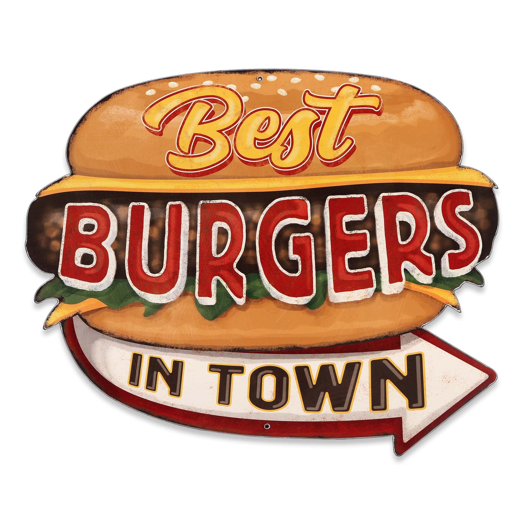 Amazon.com: Best Burgers in Town Metal Sign - Large Vintage Diner Sign ...