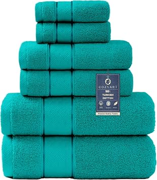Amazon.com: COZYART Blue Turquoise Bath Towels Set 6 Piece, Luxury 100% ...