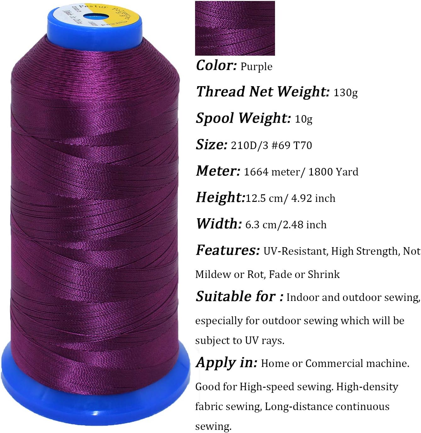 Heavy Duty Thread 1800 Yards Size T70#69 210D/3 All Purpose High ...