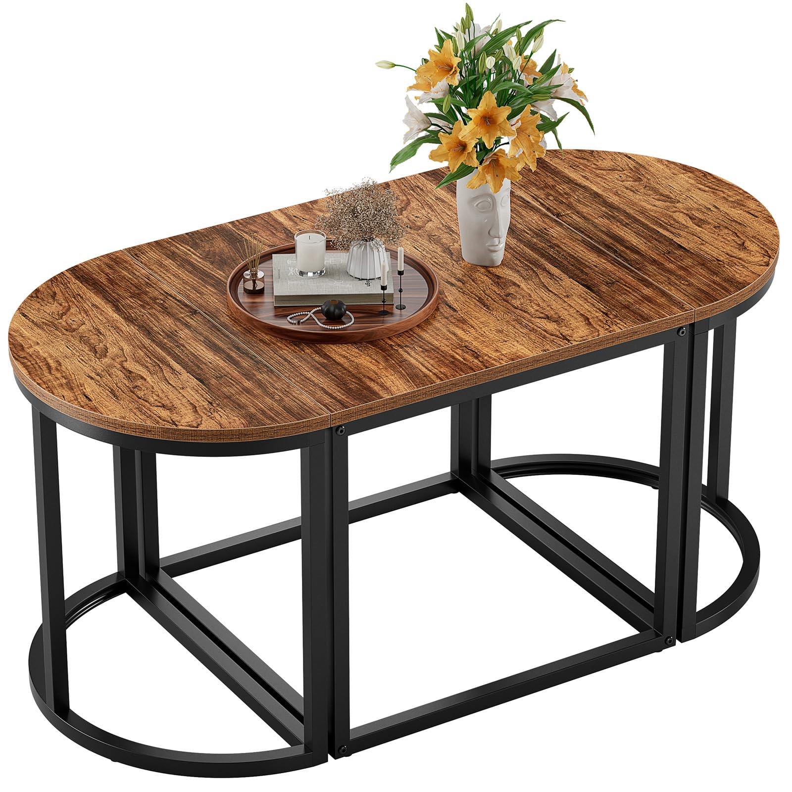 Amazon.com: GreenForest Coffee Table Oval 3pcs Set, Modern Living Room ...