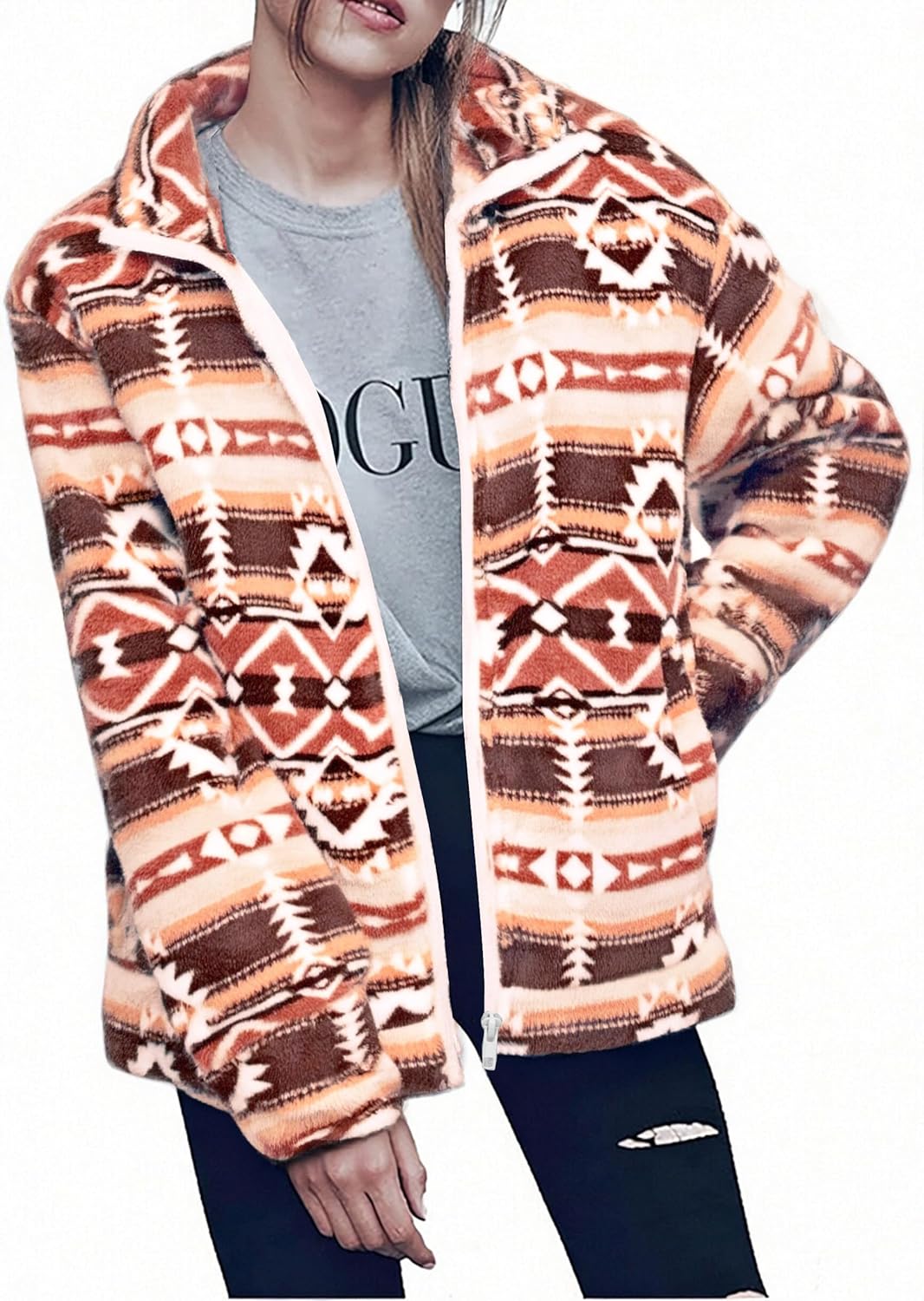 Amazon.com: MYHALF Womens Valentine Sweaters Western Aztec Print Zip up ...