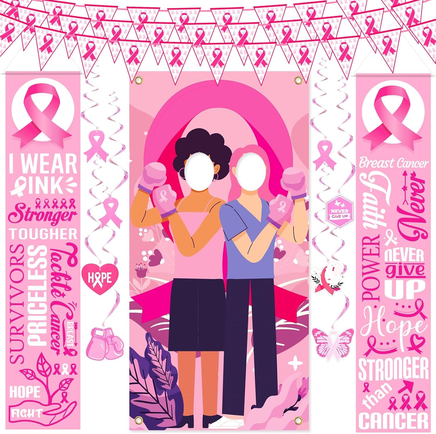 Amazon.com: Breast Cancer Awareness Decorations Pink Ribbon Banner ...