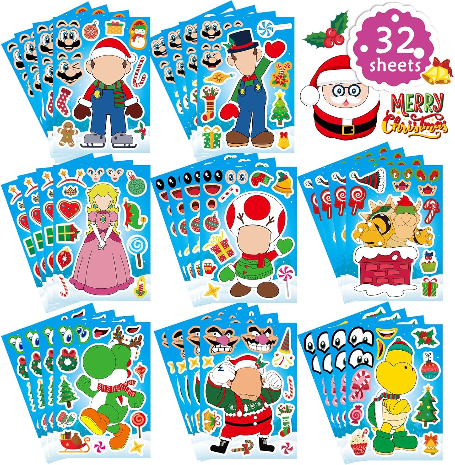 Amazon.com: 32 Sheets Christmas Party Games Sticker, Make Your Own ...