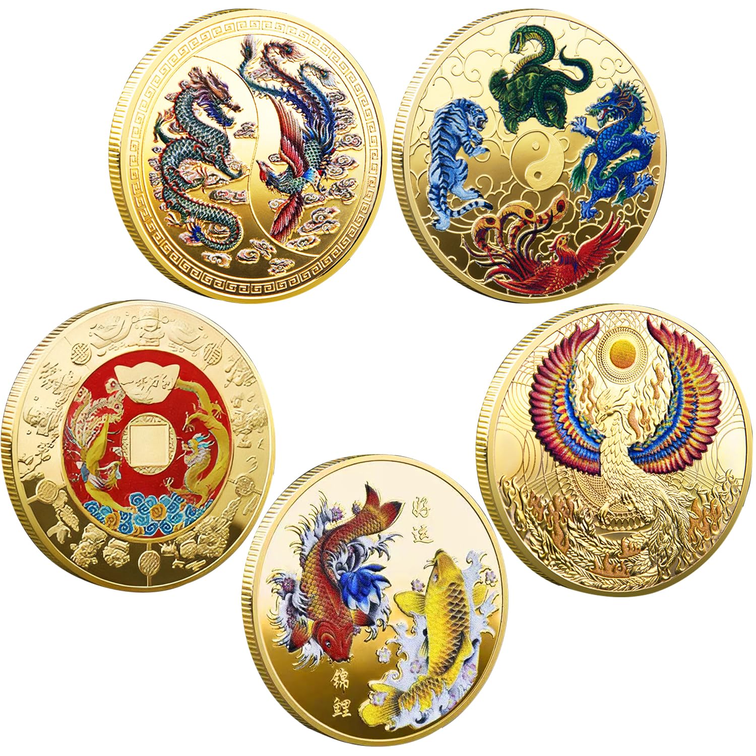 Amazon.com: 5 Pcs Chinese Lucky Coin Chinese Ancient Mythical Creatures ...