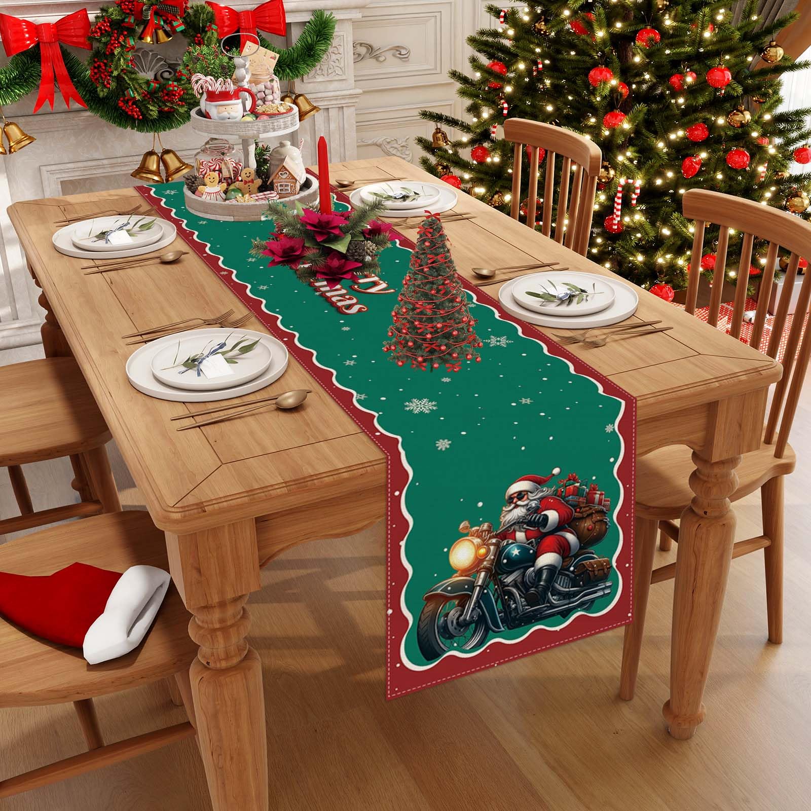 Snapklik.com : Linen Christmas Table Runner 72 Inches Long Merry ...