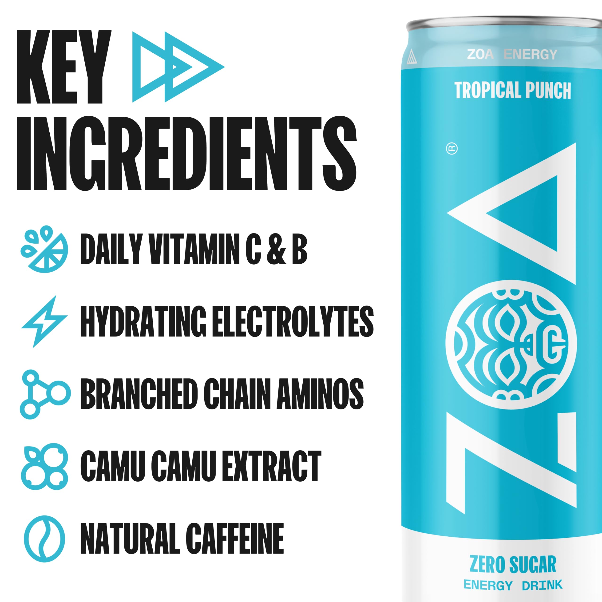 Snapklik.com : ZOA Zero Sugar Energy Drinks, Tropical Punch - Sugar Free