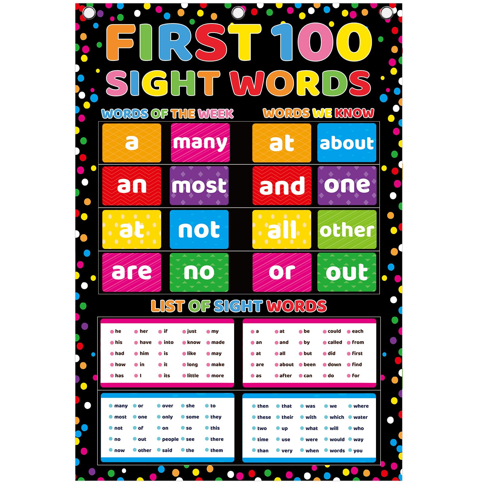 Snapklik.com : Back To School First 100 Sight Words Pocket Chart For ...