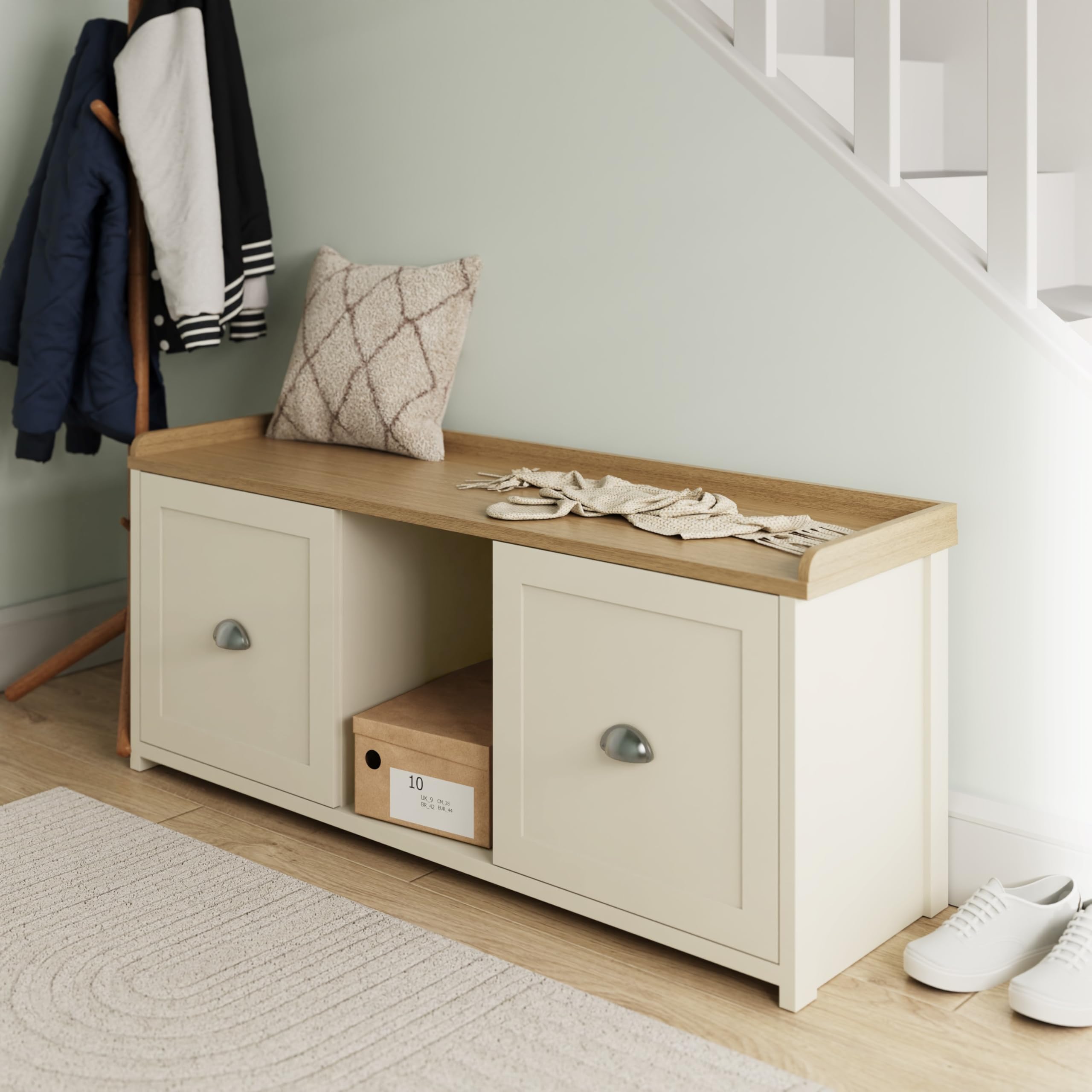 GFW Lancaster Shoe Storage Bench Open Storage Shelf - Cream Hall Shoe ...
