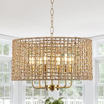 ElesiLuce Boho Rattan Golden Chandelier Light Fixture Vintage 6-Lights ...
