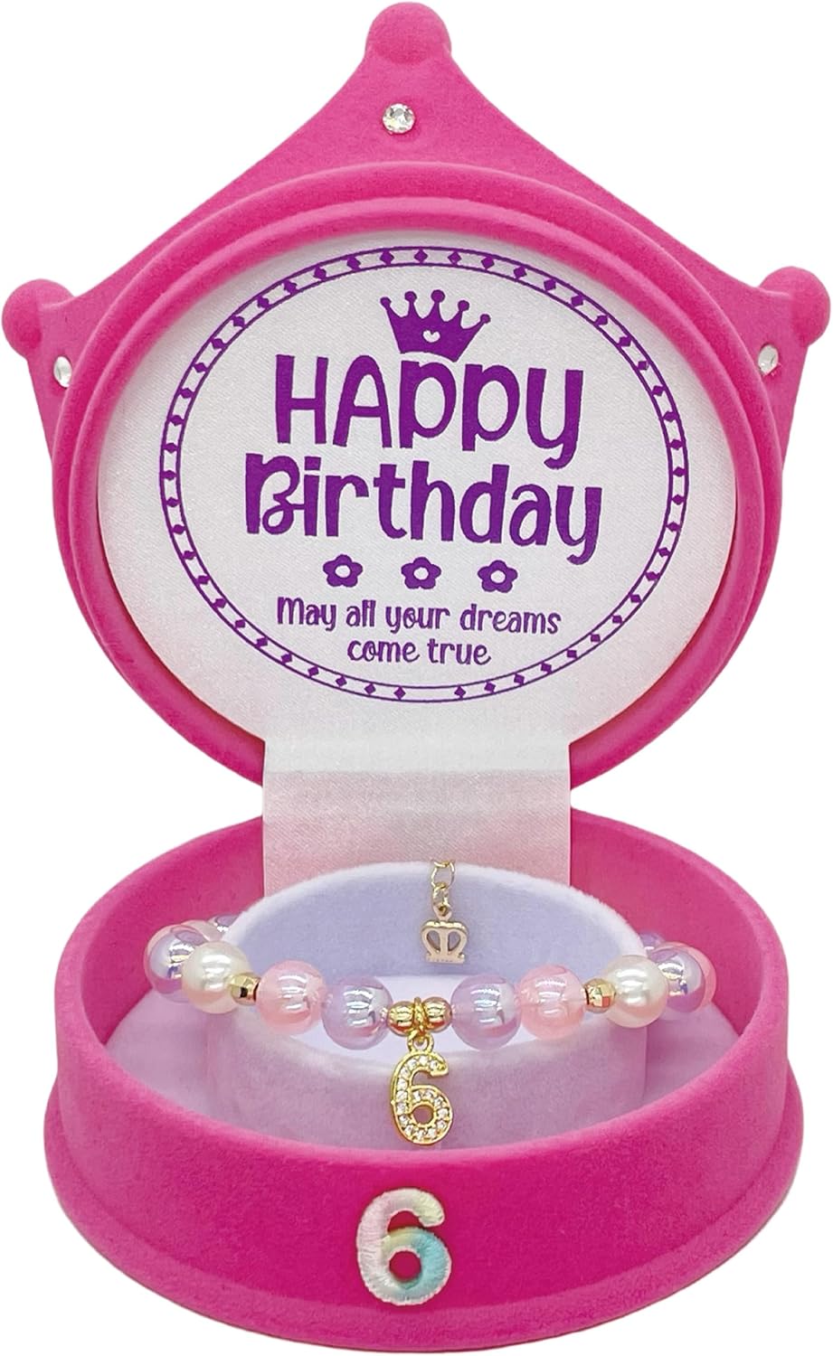 Amazon.com: 6th Birthday Bracelet Pink, 6th Birthday Keepsake Crown Box ...