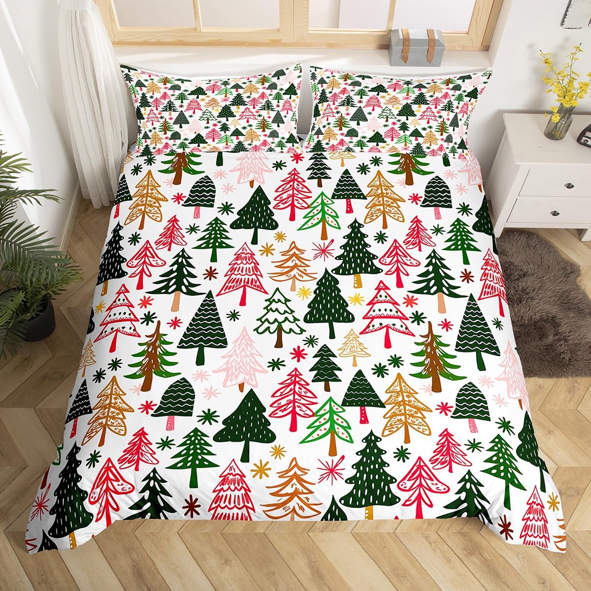 Amazon.com: Manfei Christmas Tree Bedding Set 3 Pcs,Cartoon Geometric ...