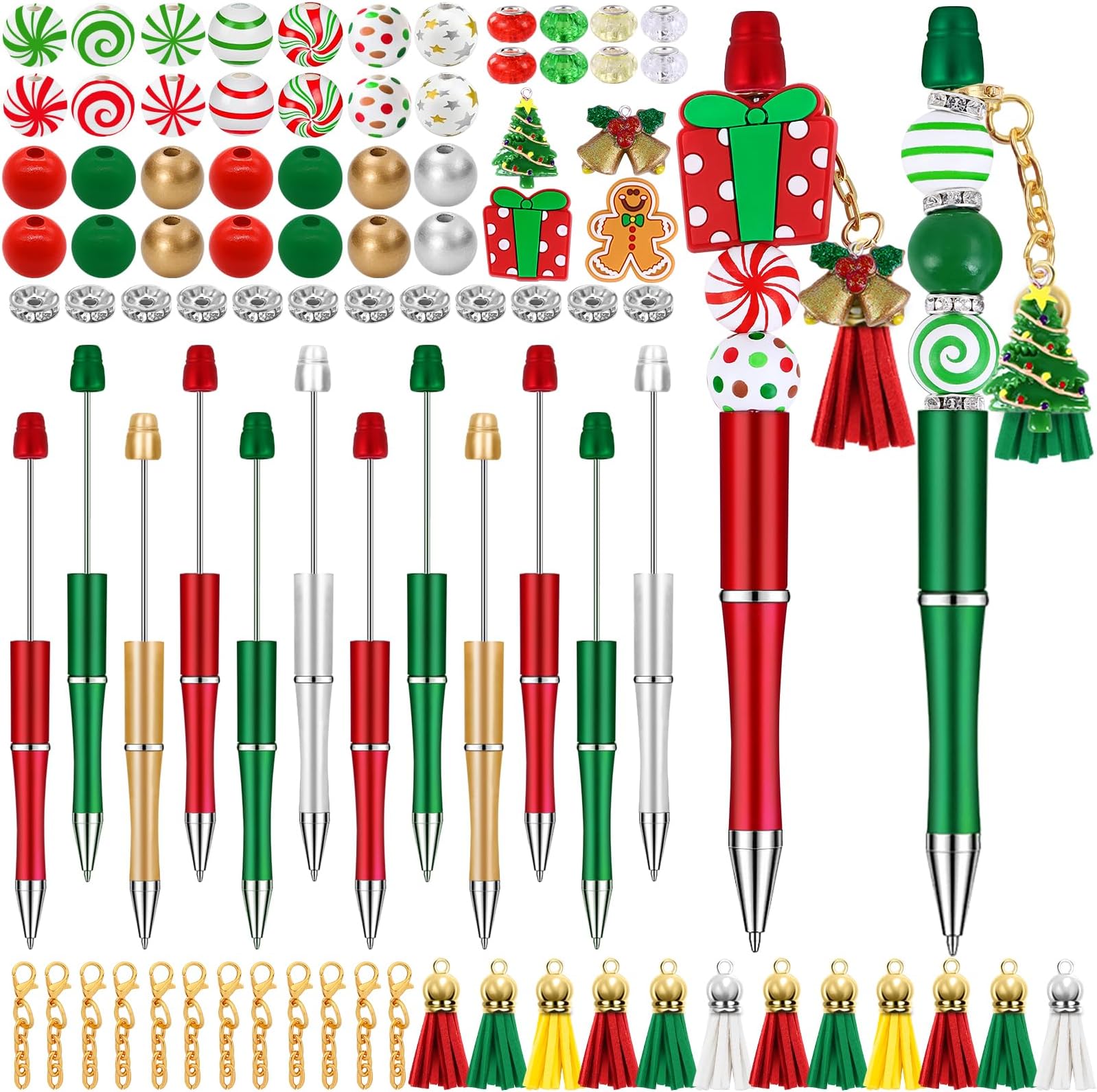 Amazon.com : 12 Pieces Christmas Beadable Pens Plasti Colorful Beadable ...