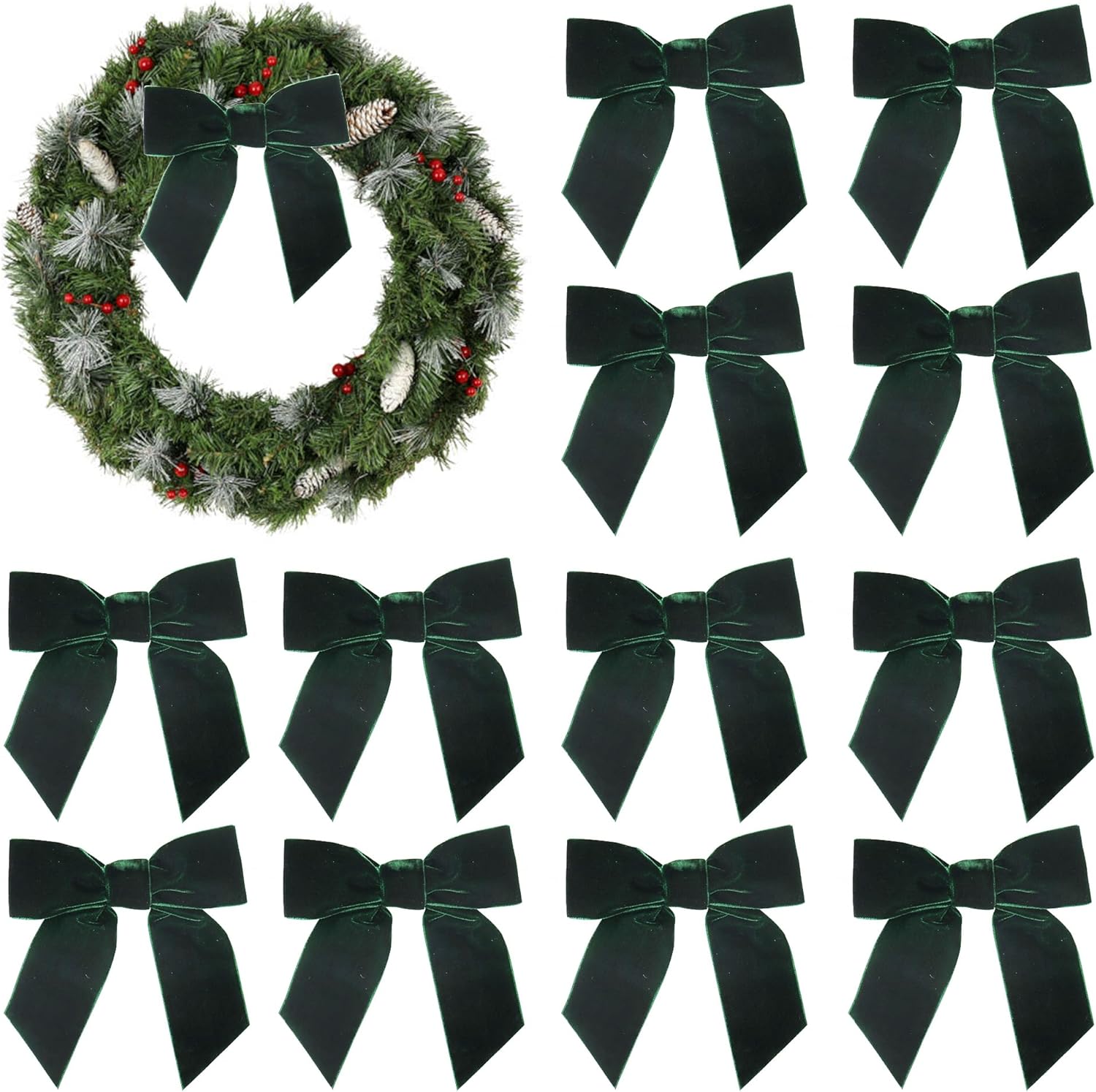Amazon.com: AIMUDI Hunter Green Velvet Bows 4.5" Green Christmas Bows ...