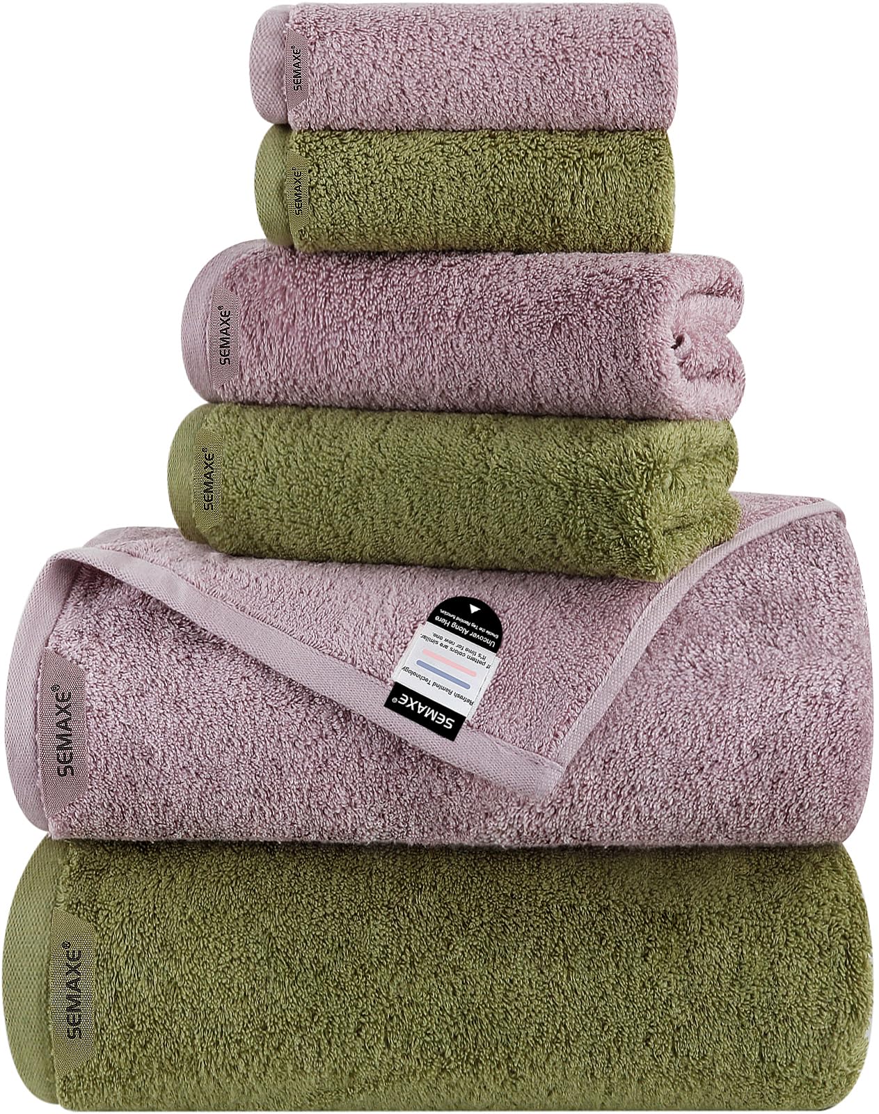 Amazon.com: SEMAXE 6-Piece Mixed Color Towel Set (Green, Purple) - 100% ...