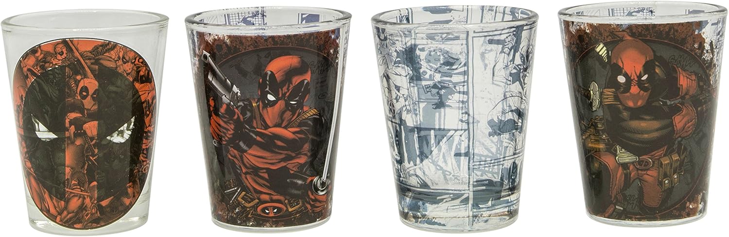 Amazon.com: Silver Buffalo Deadpool Action 4-Pack Mini Glass Set, 1.5 ...