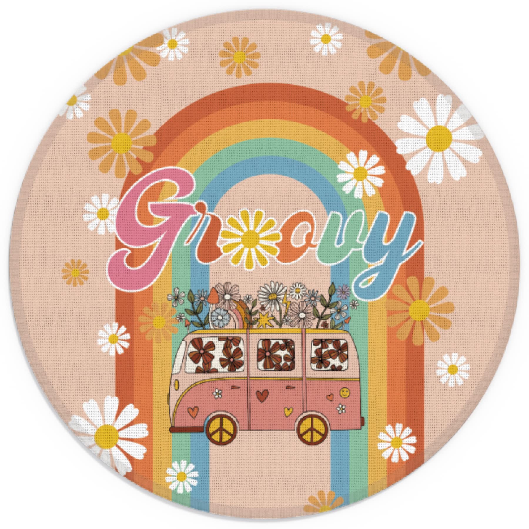 Amazon.com: Groovy Retro 70s Hippie Daisy Bus Peace Small Mouse Pad 7.9 ...