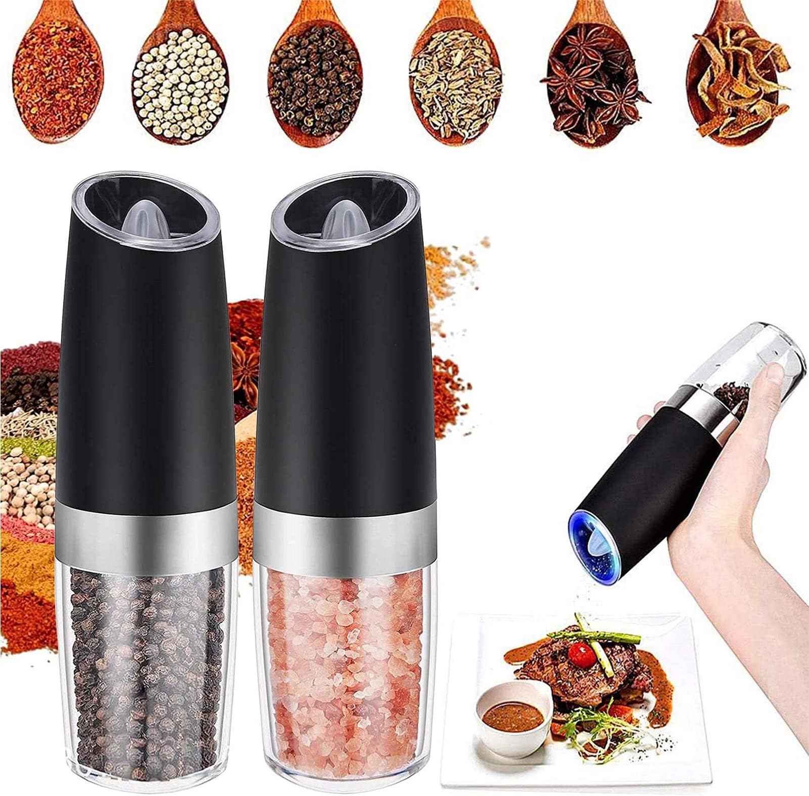 Amazon.com: THERAFLY Gravity Electric Salt & Pepper Grinder Set ...