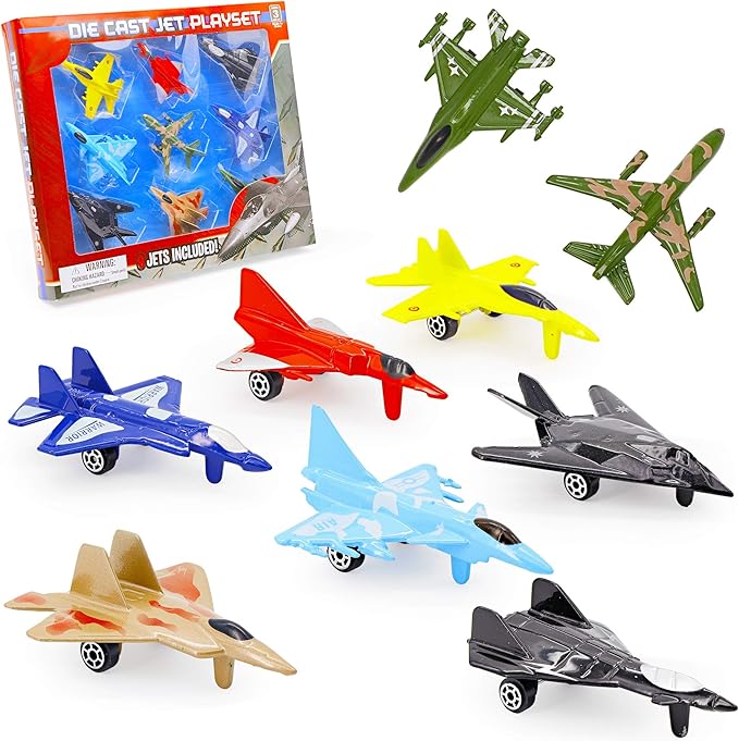Amazon.com: Assorted Color & Styles 9 Piece Die Cast Air Force Jet Play ...