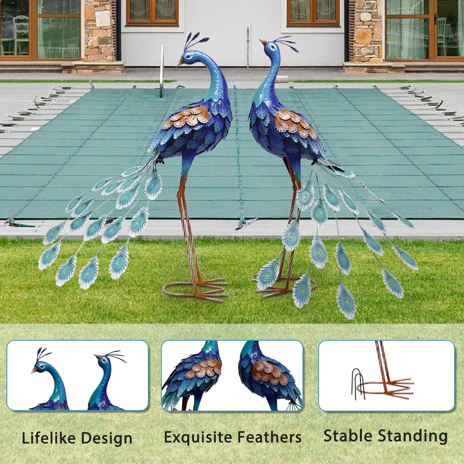Snapklik.com : 29 Inch Metal Peacock Decor, Outdoor Garden Statues ...