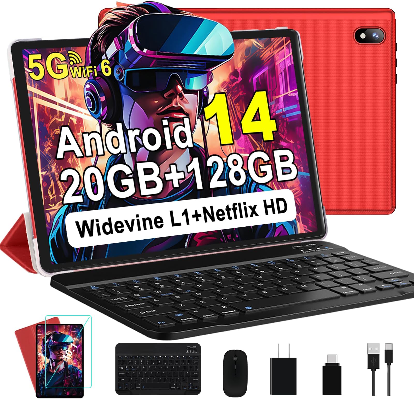 Amazon.com : UJJ Android 14 Tablet, 128GB+20GB/1TB Expandable, 10.1 ...