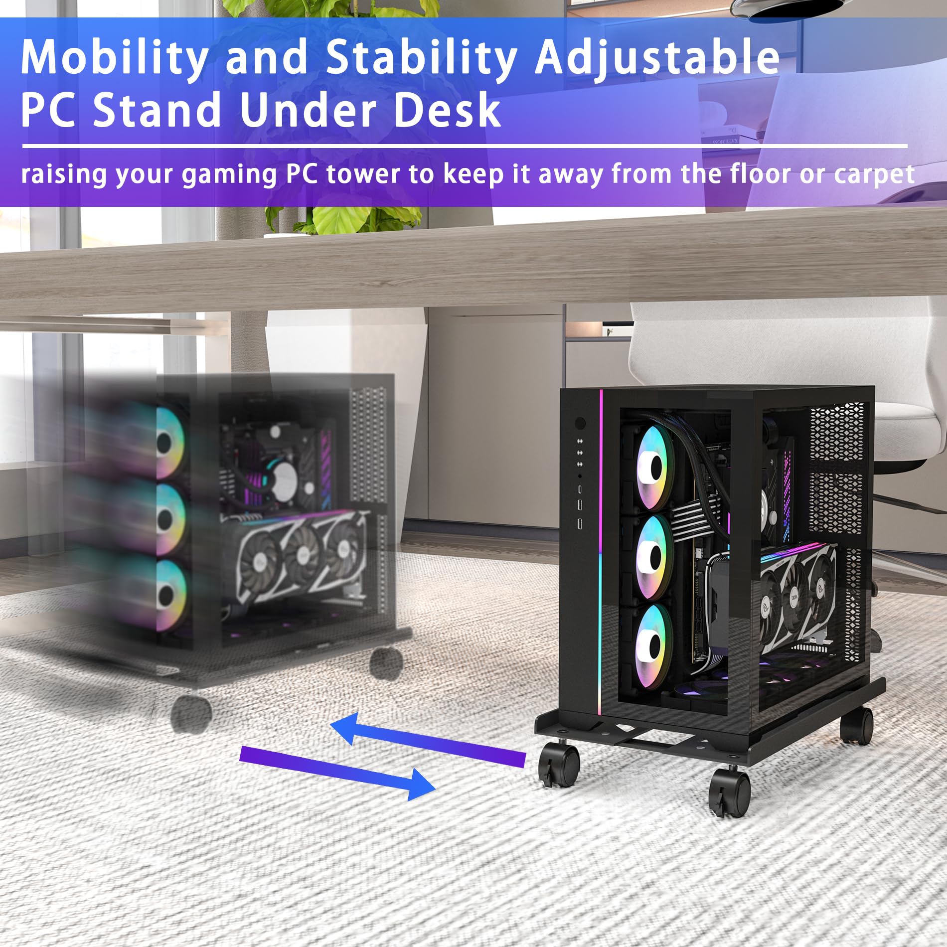 Steel Computer Tower Stand, CPU Stand Adjustable Mobile Cart Holder ...