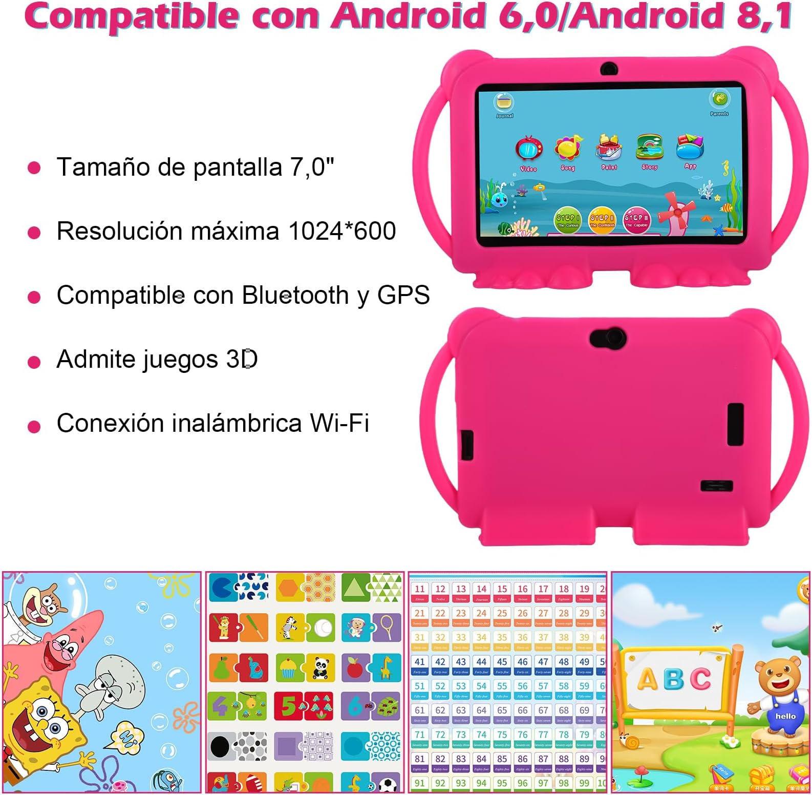 Tablet para Niños, Tableta 7" para niños de 3 a 7 años, Tableta Android ...