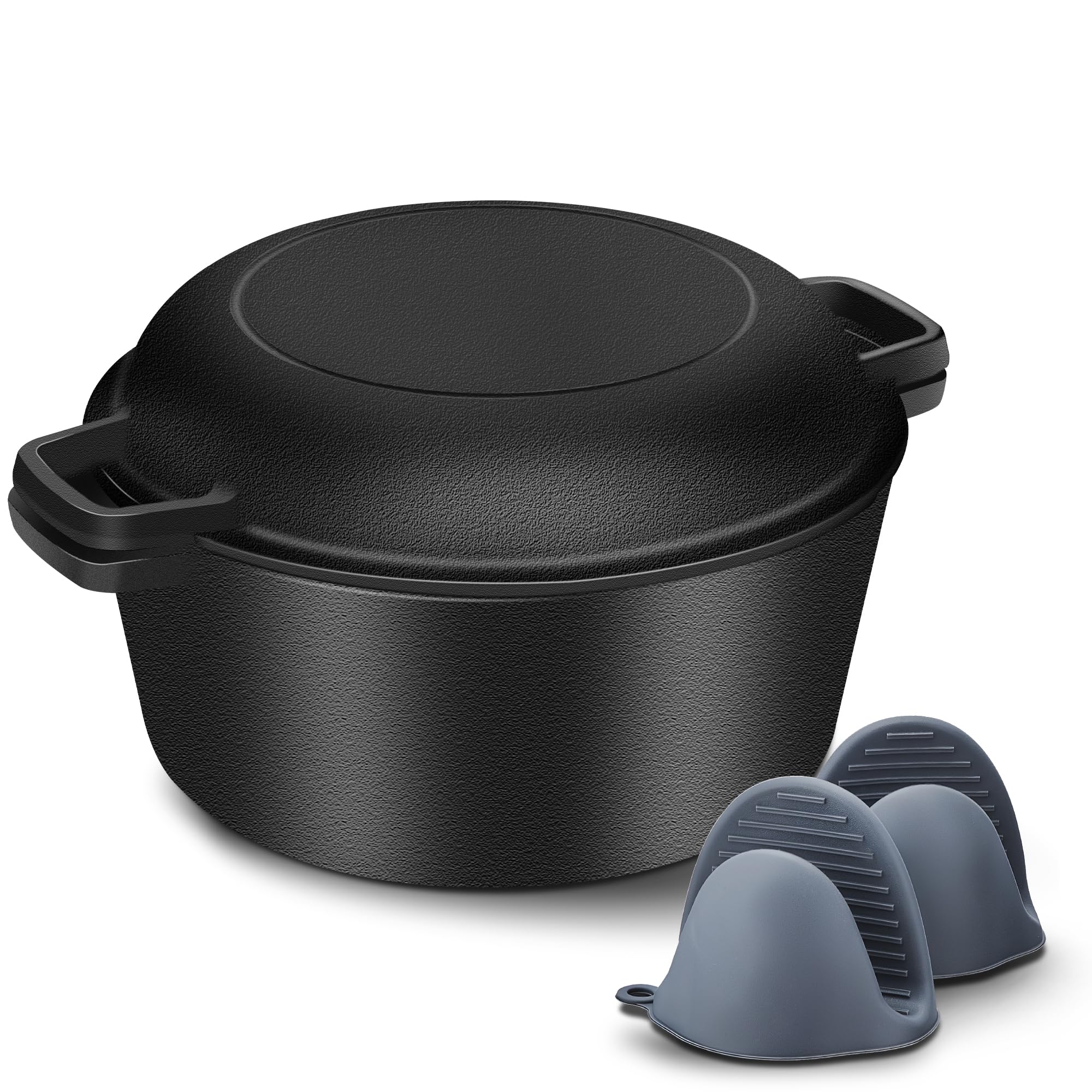 Herogo Non-Stick Dutch Oven, 2 In 1 Cast Iron Pot with Function Skillet ...